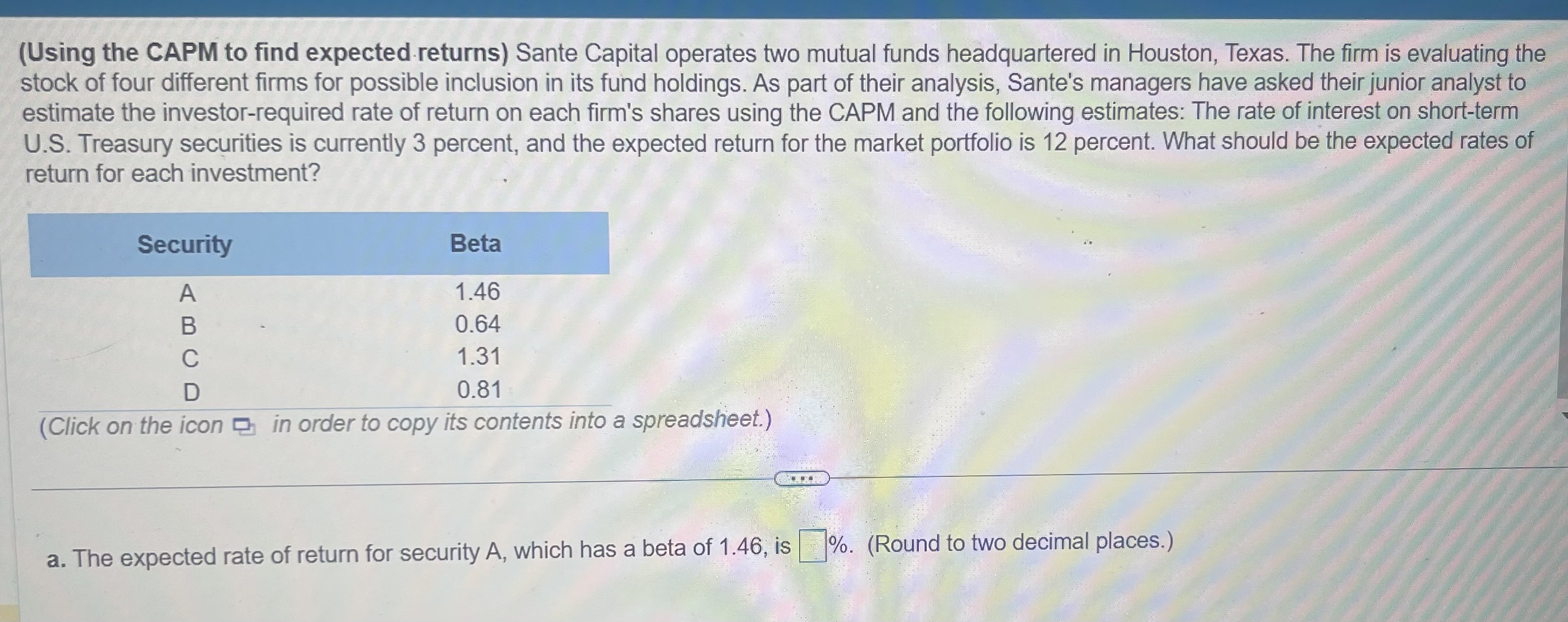 Solved (Using the CAPM to find expected returns) Sante | Chegg.com