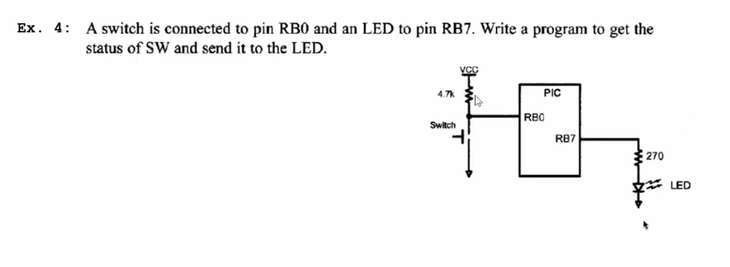 Solved x. 4: A switch is connected to pin RB0 and an LED to | Chegg.com