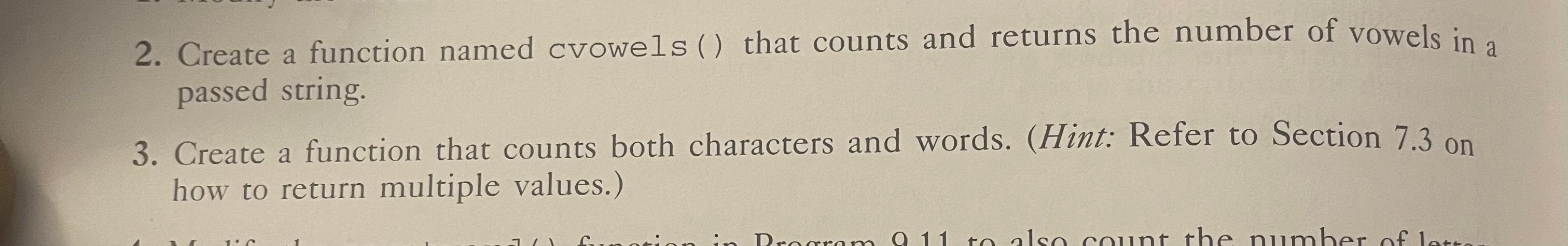 Solved 2. Create a function named cvowels () that counts and | Chegg.com