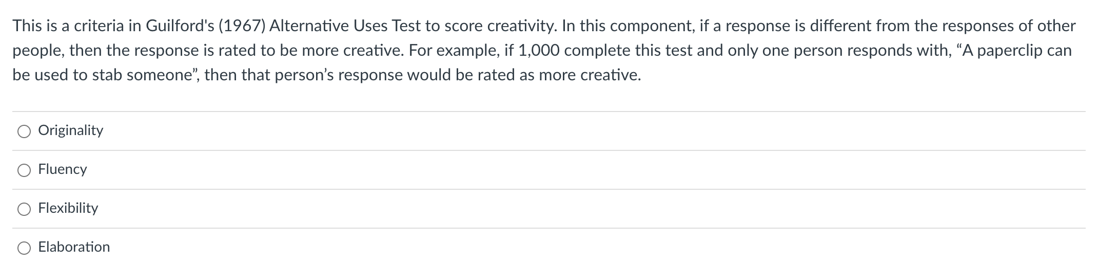 Solved This is a criteria in Guilford's (1967) Alternative | Chegg.com