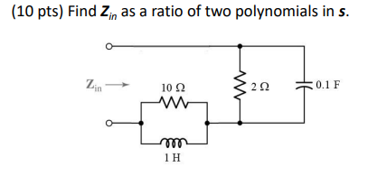 Solved (10 pts) Find Zin as a ratio of two polynomials in | Chegg.com