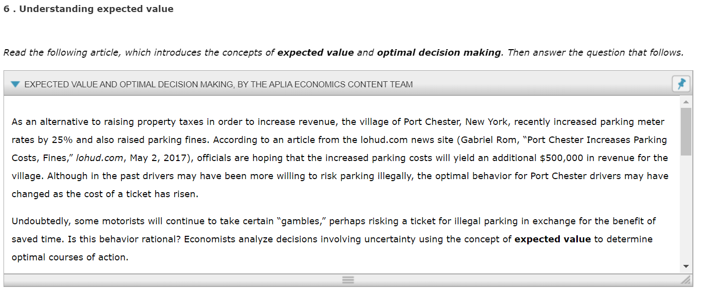 Solved: 6. Understanding Expected Value Read The Following... | Chegg.com