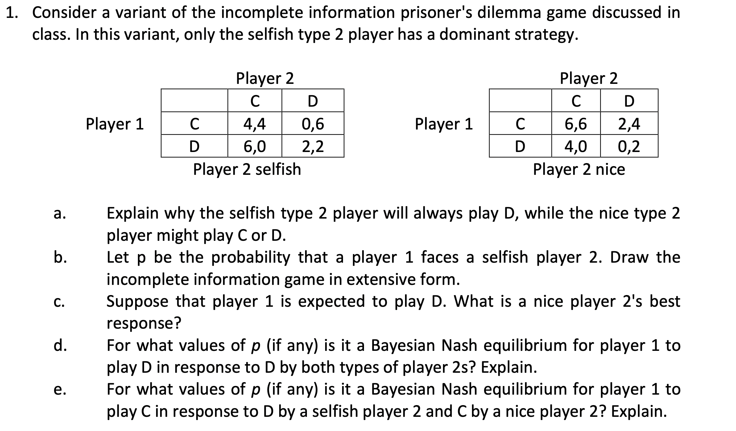 Solved Consider a variant of the incomplete information | Chegg.com