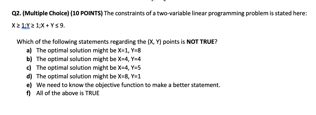 Solved Q2. (Multiple Choice) (10 POINTS) The constraints of | Chegg.com