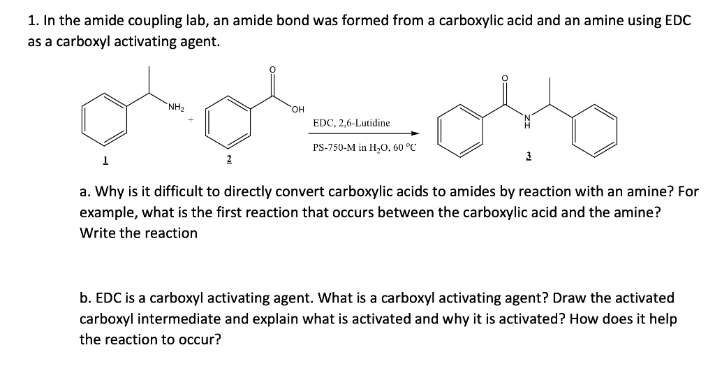 Solved 1. In the amide coupling lab, an amide bond was | Chegg.com
