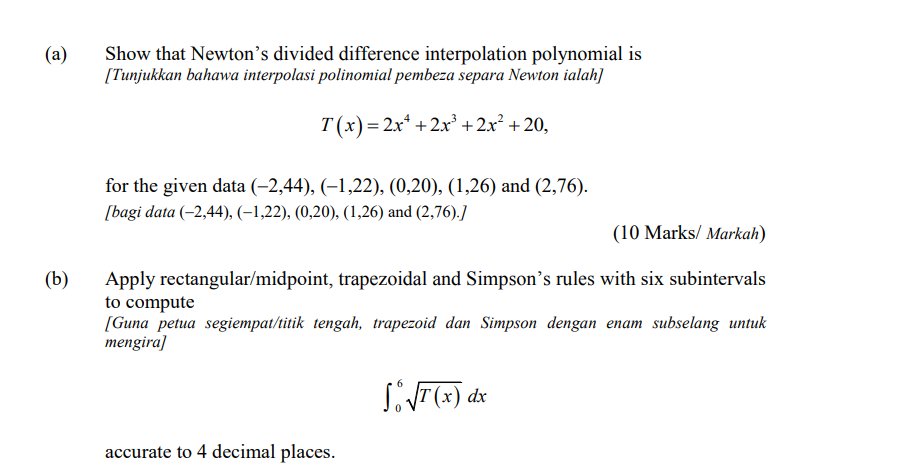 Solved a) Show that Newton's divided difference | Chegg.com