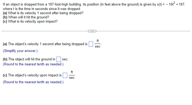 Solved If an object is dropped from a 187 -foot-high | Chegg.com
