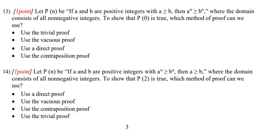 13) [Ipoint] Let P(n) be "If a and b are positive | Chegg.com