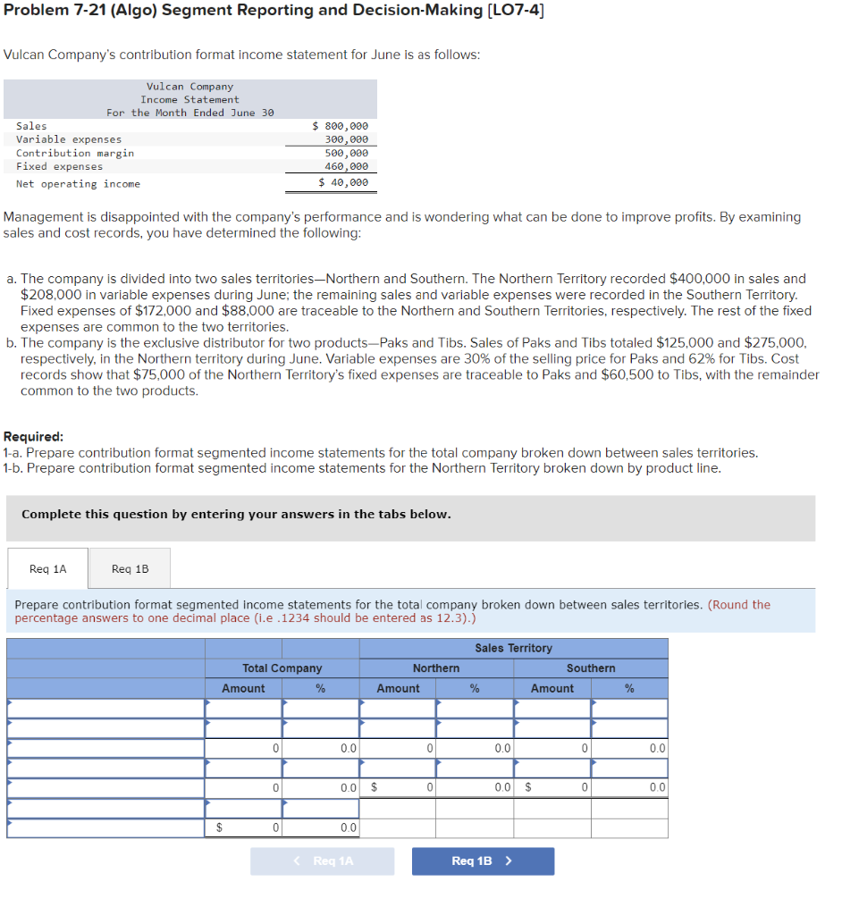 Solved Problem 7-21 (Algo) Segment Reporting and | Chegg.com