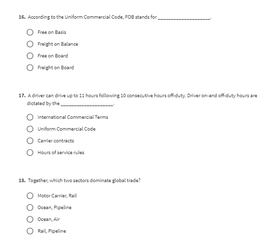 Solved 16. According to the Uniform Commercial Code, FOB | Chegg.com