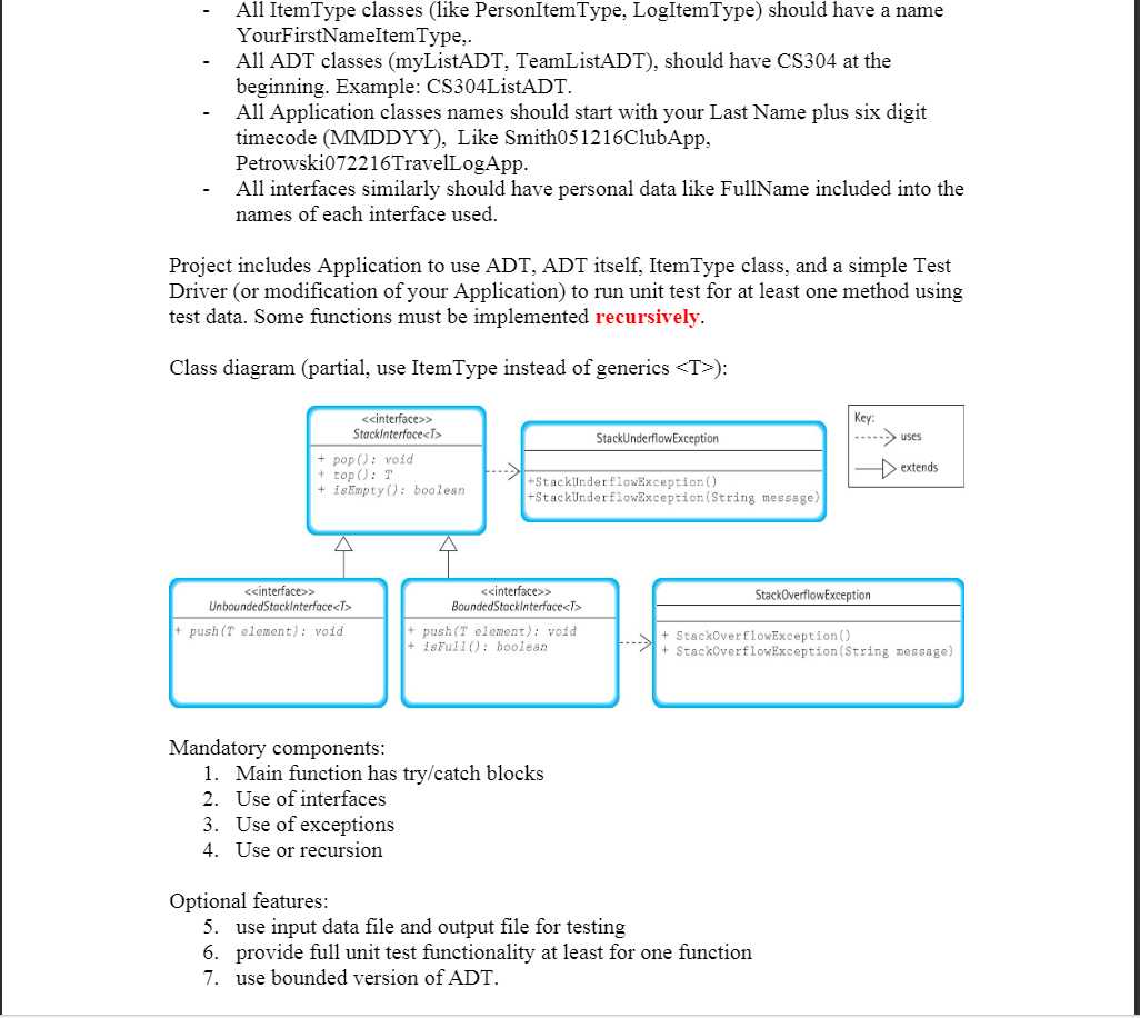 Develop a stack or queue ADT with Exception handling | Chegg.com