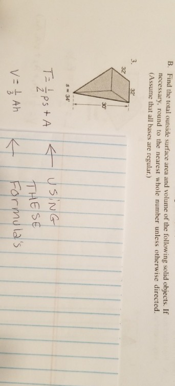 Solved B. Find the total outside surface area and volume of | Chegg.com