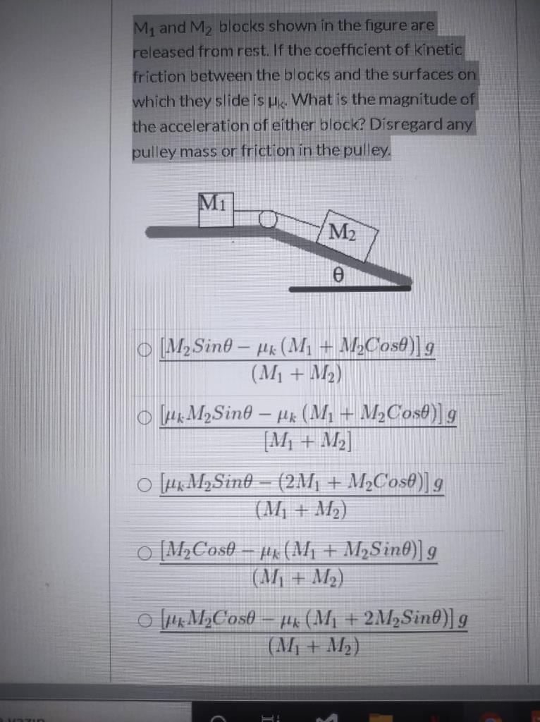 Solved My and M2 blocks shown in the figure are released | Chegg.com