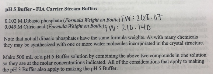 Solved pH 5 Buffer - FIA Carrier Stream Buffer: 0. 102 M | Chegg.com