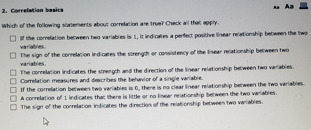 Solved 2. Correlation basics A Aa E Which of the following | Chegg.com