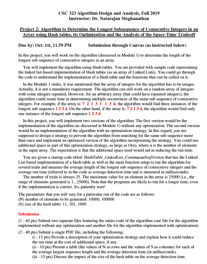 CSC 323 Algorithm Design and Analysis, Fall 2019 | Chegg.com