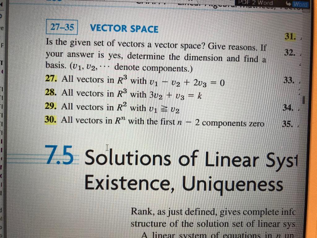 Solved Sen PDF Word Word е 31. 2 F 32. 274.35 VECTOR SPACE | Chegg.com