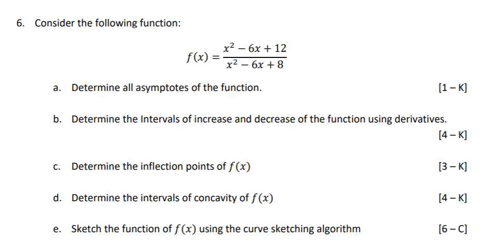 Solved 6. Consider the following function: f(x) x2 - 6x + 12 | Chegg.com