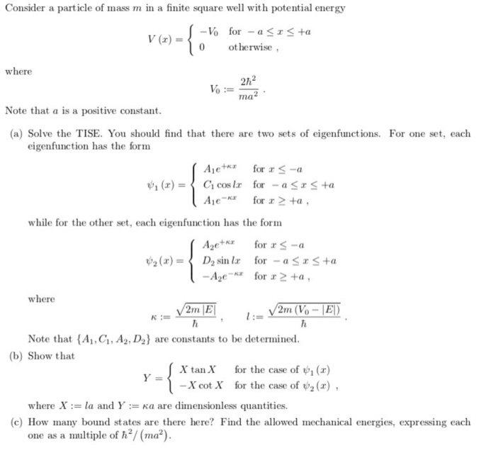 Solved Consider a particle of mass m in a finite square well | Chegg.com