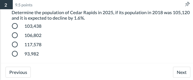 Solved 2 9.5 points Determine the population of Cedar Rapids | Chegg.com