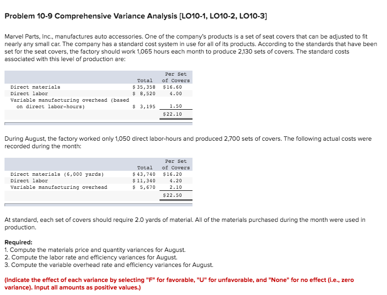 Solved Problem 10-9 Comprehensive Variance Analysis (LO10-1, | Chegg.com