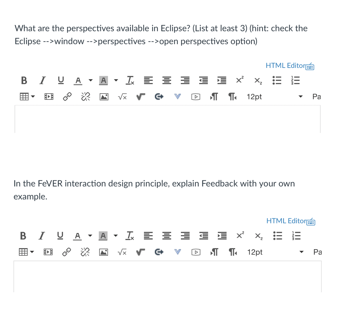 Solved What are the perspectives available in Eclipse? (List | Chegg.com