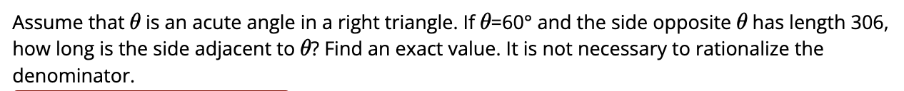 Solved Assume that θ is an acute angle in a right triangle. | Chegg.com