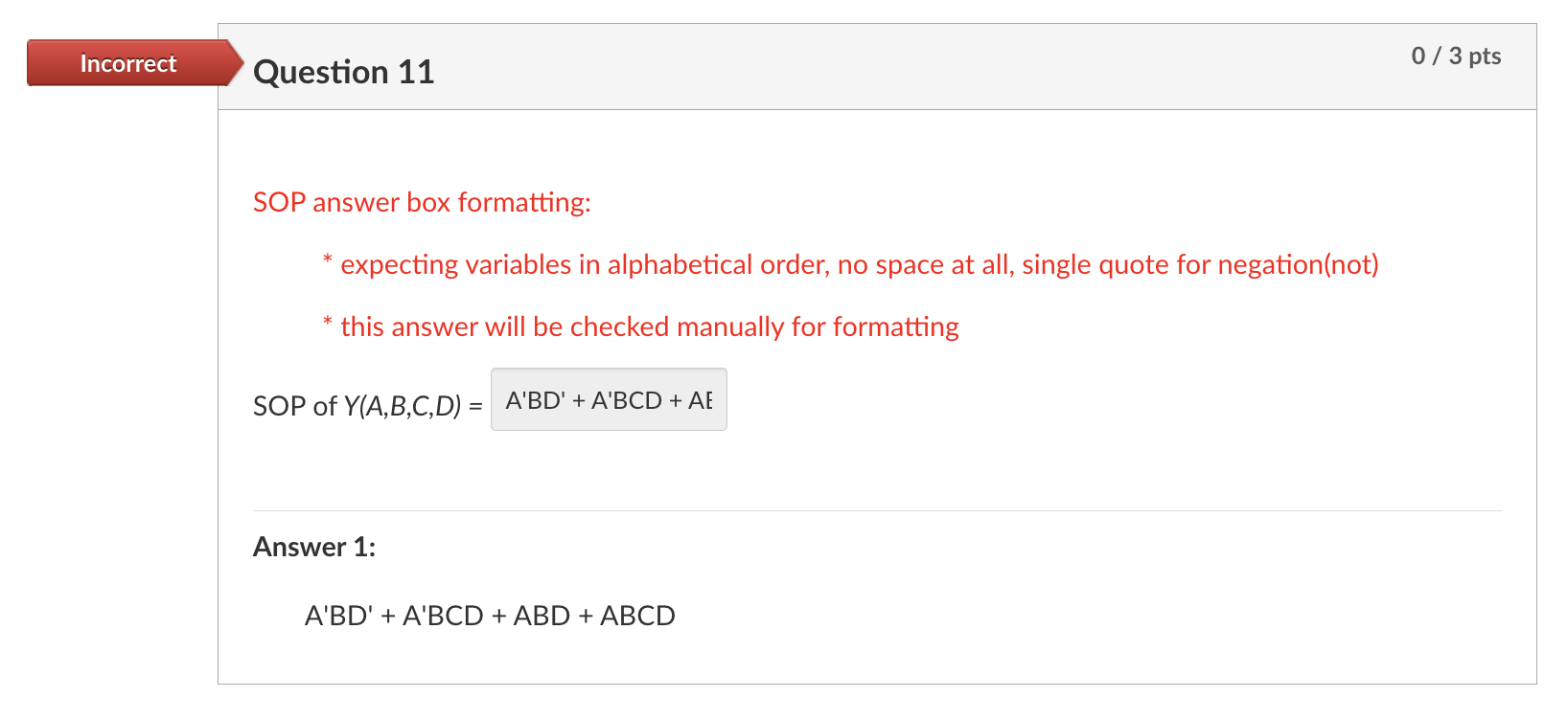 Solved SOP answer box formatting: * expecting variables in | Chegg.com