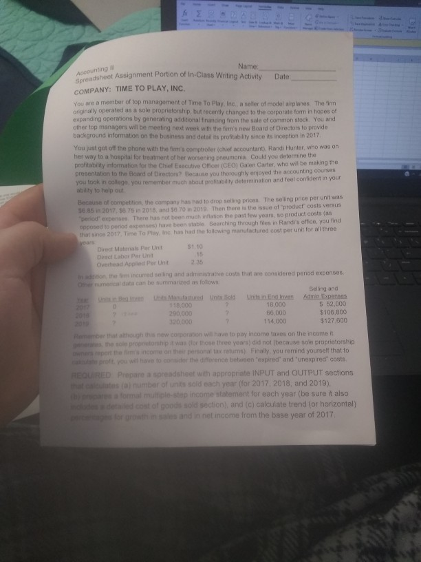 Solved Accounting i Spreadsheet Assignman Name sheet | Chegg.com