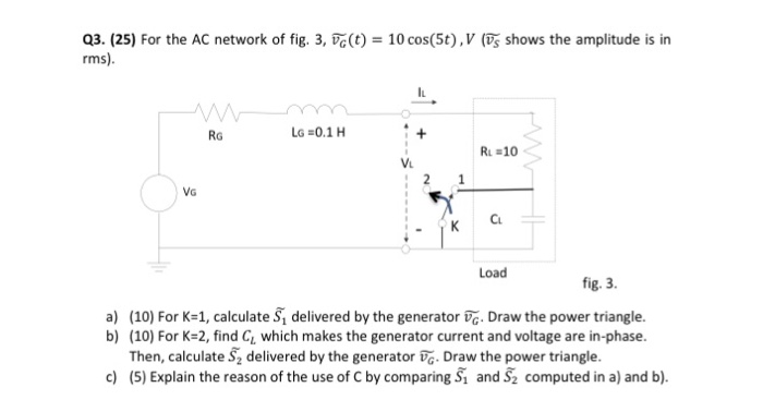 Solved Q3. (25) For the AC network of fig. 3, rms). 6(t) = | Chegg.com
