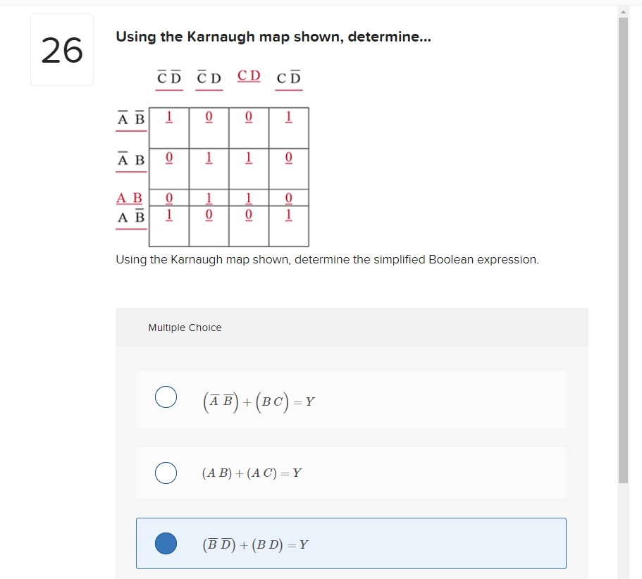 Solved Using the Karnaugh map shown, determine... 26 CD CD | Chegg.com