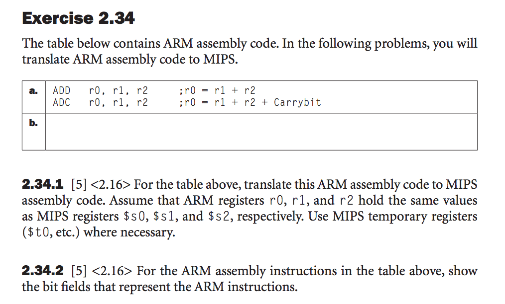 Solved Exercise 2.34 The table below contains ARM assembly | Chegg.com