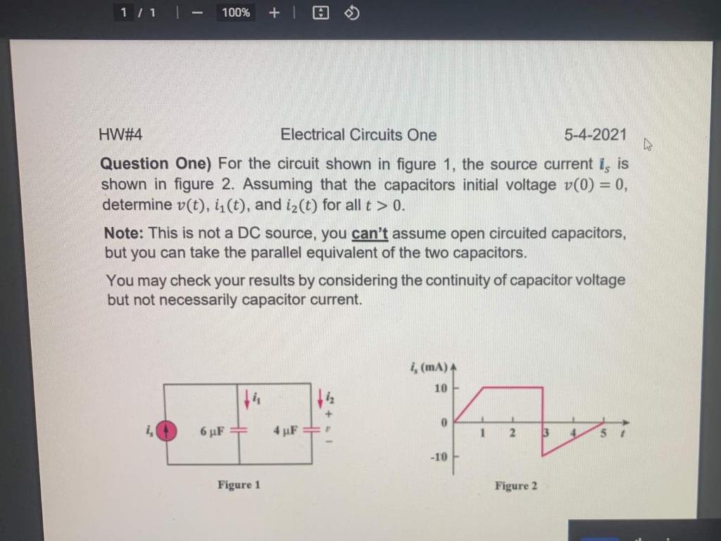 Solved 1 / 1 100% + HW#4 Electrical Circuits One 5-4-2021 | Chegg.com