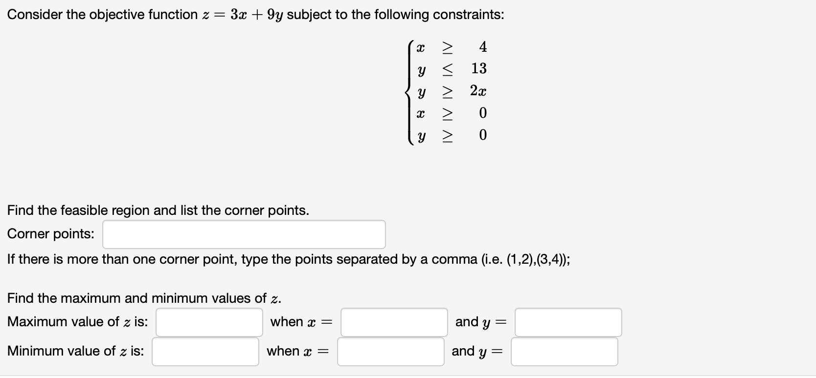 Solved Consider The Objective Function Z 3x 9y Subject To