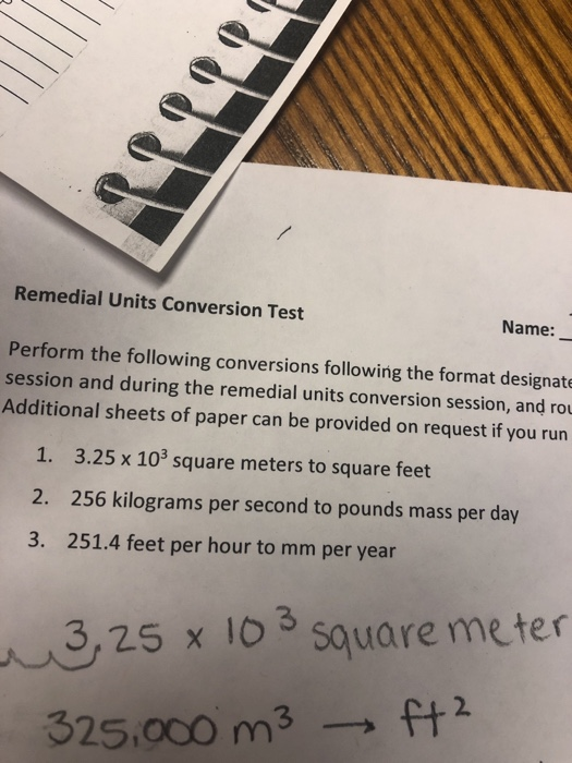 Solved Remedial Units Conversion Test Name: Perform the | Chegg.com