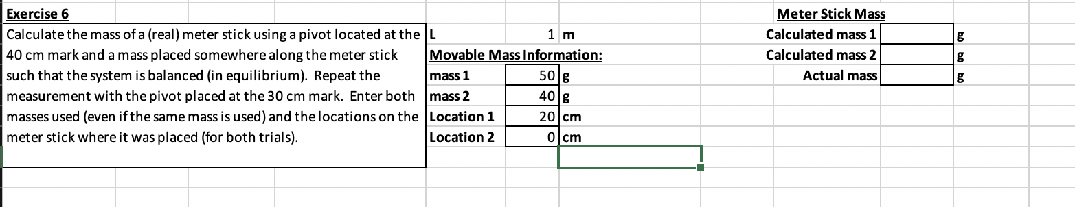 Solved Exercise 6 Calculate the mass of a (real) meter stick | Chegg.com