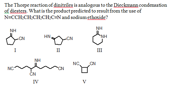 Solved The Thorpe reaction of dinitriles is analogous to the | Chegg.com