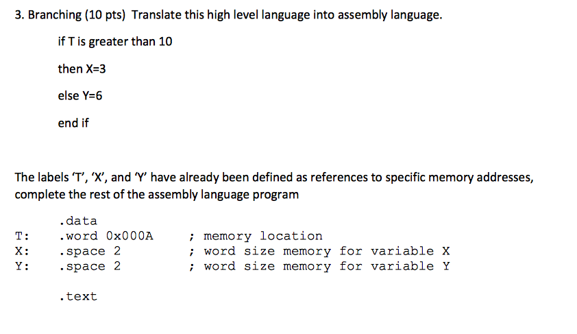 Solved 3. Branching (10 pts) Translate this high level | Chegg.com