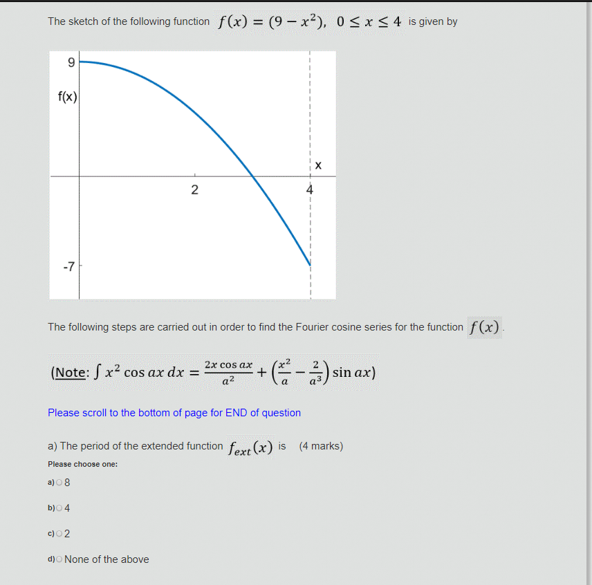 Solved The sketch of the following function f (x) (9- x2), 0 | Chegg.com