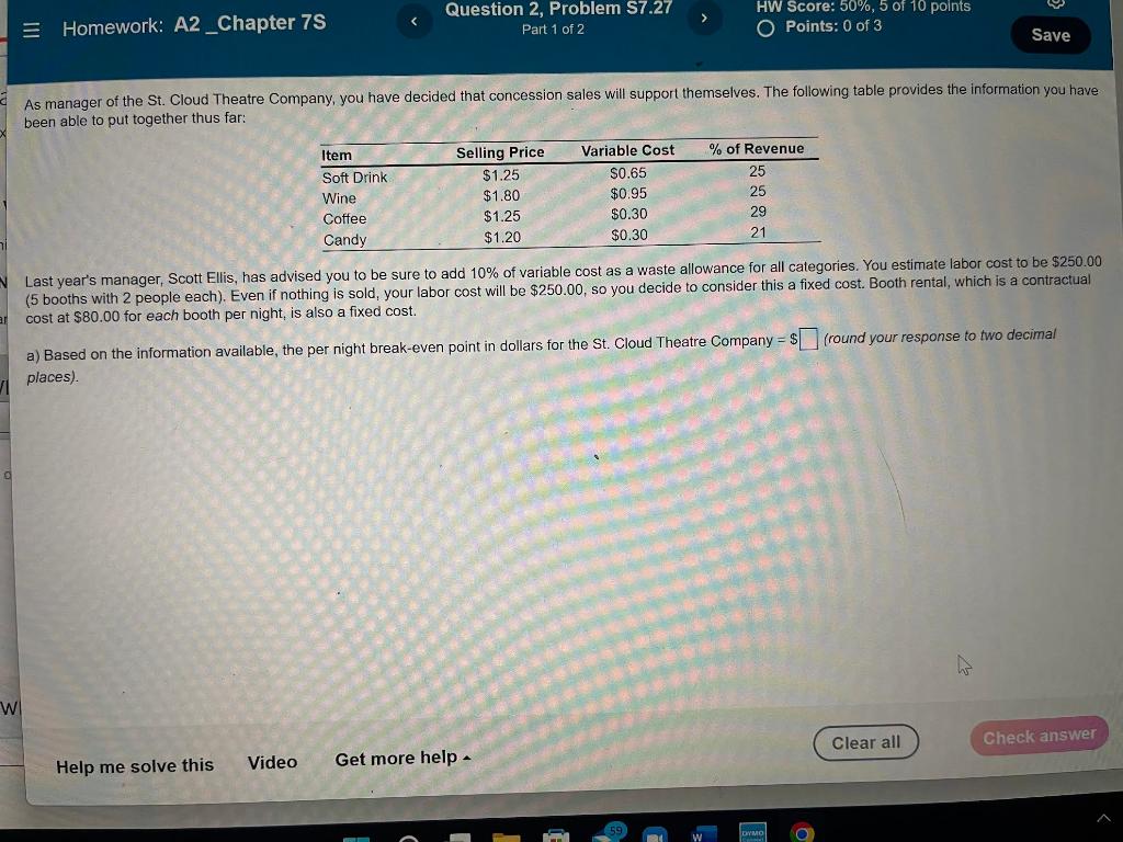 Solved Question 2, Problem $7.27 Homework: A2_Chapter 7S HW | Chegg.com
