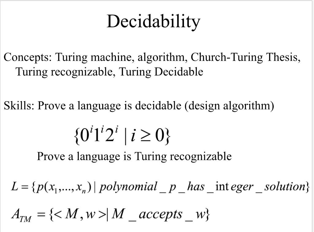 Decidability Concepts: Turing machine, algorithm, | Chegg.com