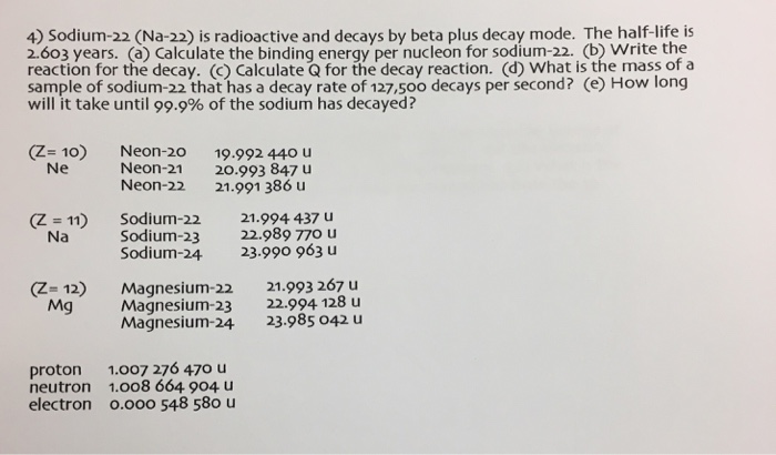 Solved 4) Sodium-22 (Na-22) is radioactive and decays by | Chegg.com