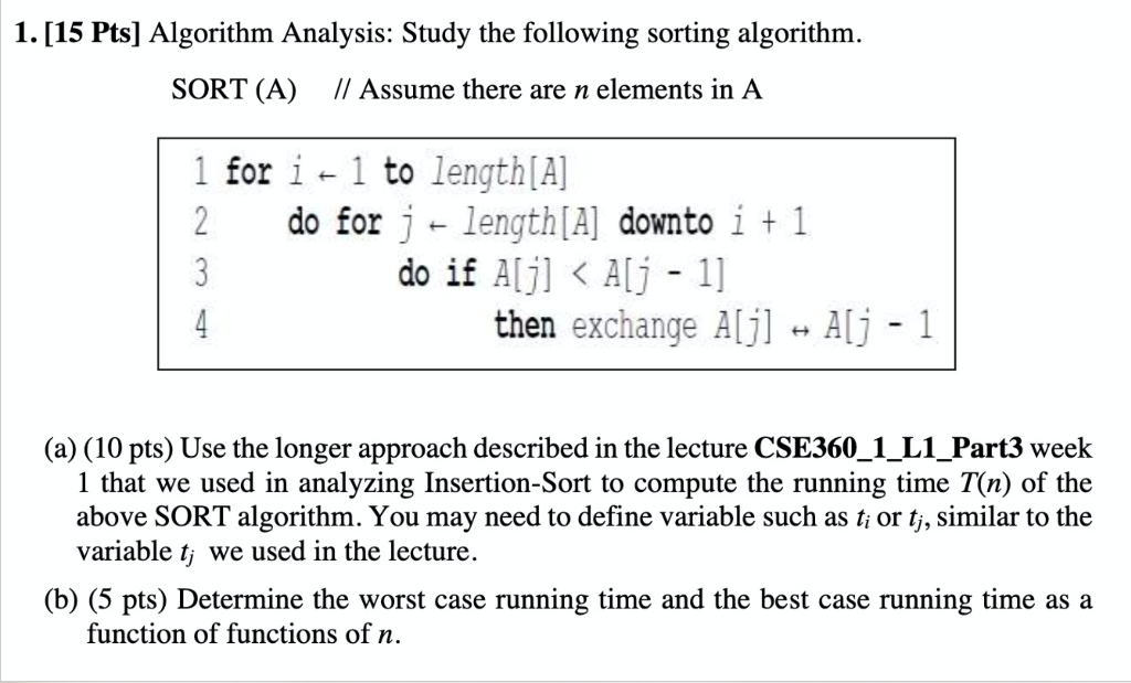 Solved 1. [15 Pts] Algorithm Analysis: Study the following | Chegg.com