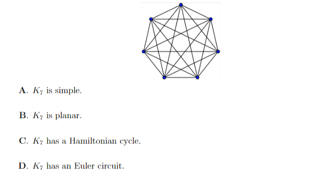 Solved A. K7 is simple. B. K7 is planar. C. K7 has a | Chegg.com