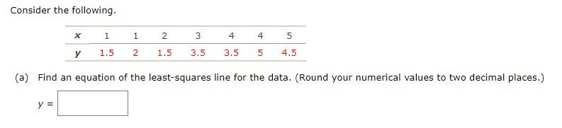 Solved (a) Determine an equation of the least-squares line | Chegg.com