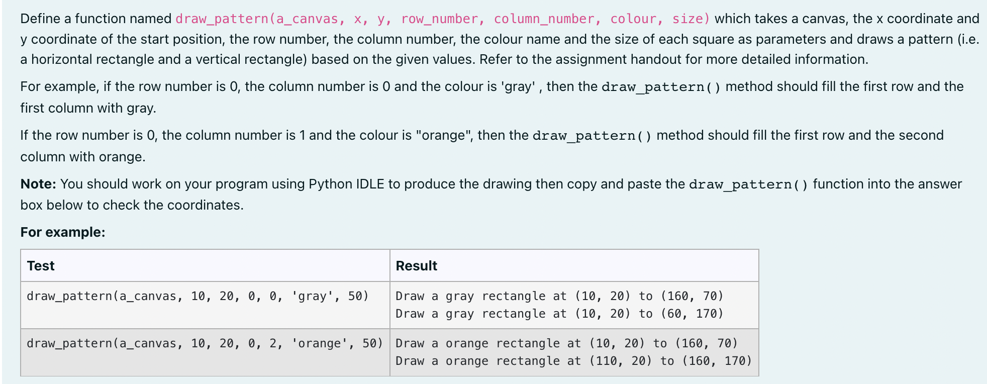 Solved Define a function named draw_pattern(a_canvas, x, y, | Chegg.com