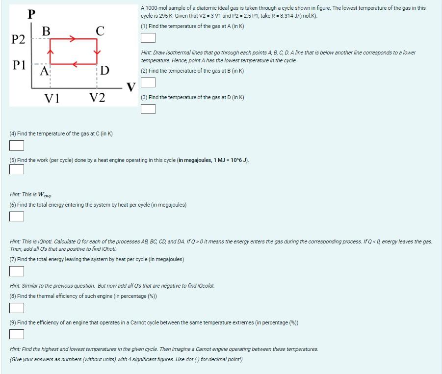 Solved A 1000-mol sample of a diatomic ideal gas is taken | Chegg.com