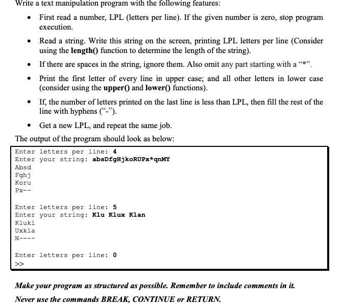 Solved Write a text manipulation program with the following | Chegg.com