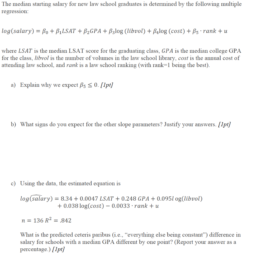 Solved The median starting salary for new law school | Chegg.com