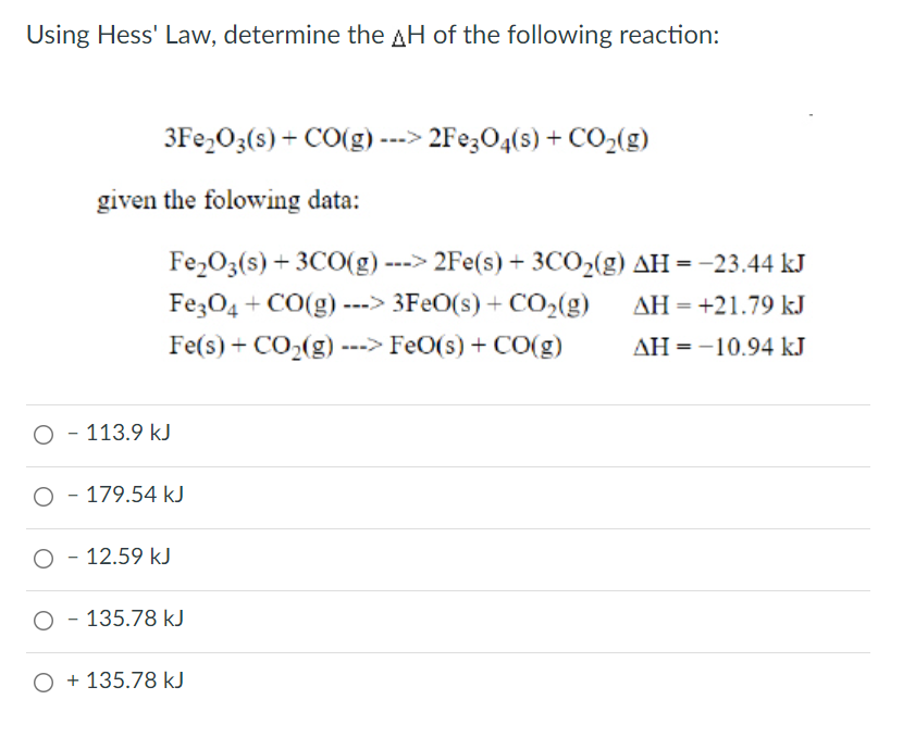 Solved Using Hess' Law, determine the AH of the following | Chegg.com